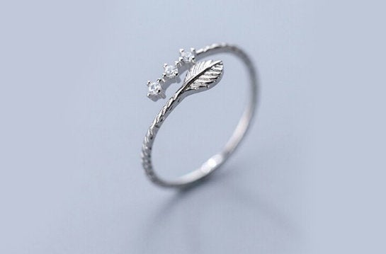 925 Sterling Silver Ring, Leaf Pattern Ring, Silver Ring, Adjustable ...